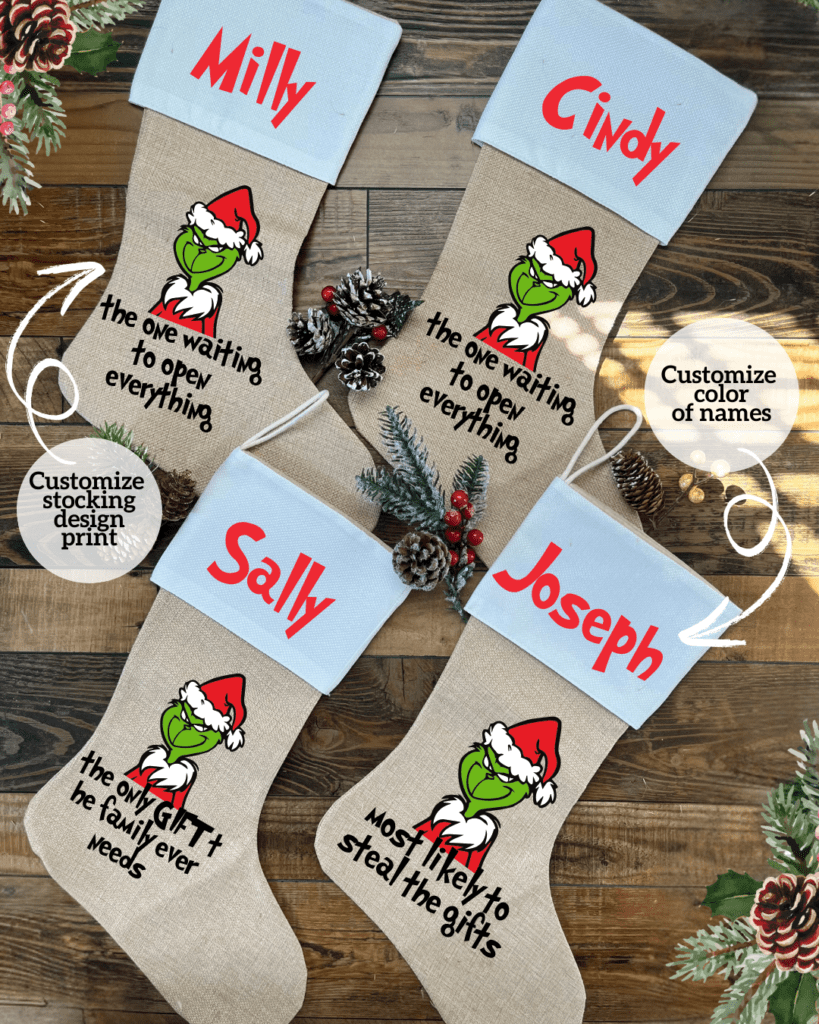 Grinch Family Christmas Stocking - The Pretty Little Sunflower